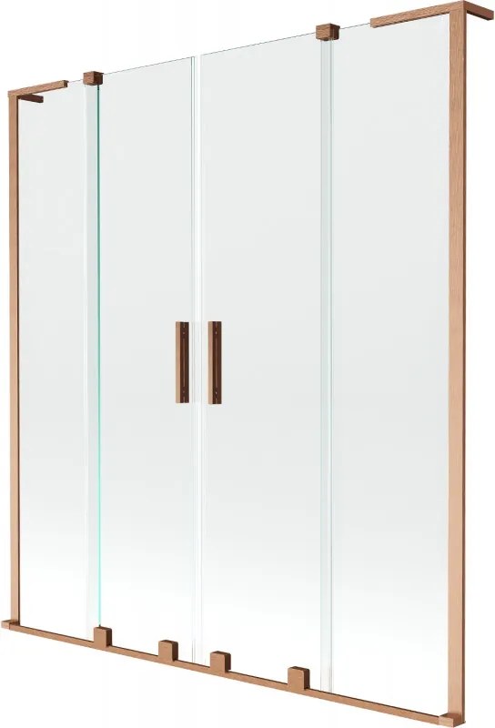 Mexen Velar L Duo, 2-křídlová posuvná vanová zástěna 150 x 150 cm, 8mm čiré sklo, měděná matná, 896-150-003-02-65