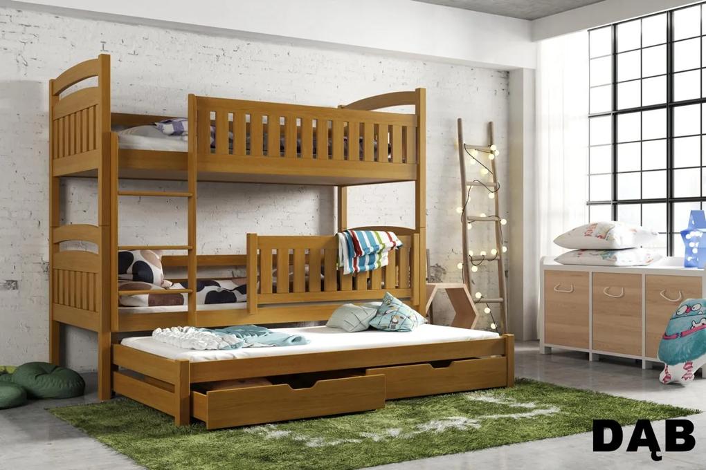 Patrová postel s přistýlkou a úložným prostorem Blanka 90x200 cm - dub