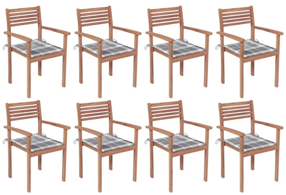 3072614 vidaXL Stohovatelné zahradní židle s poduškami 8 ks masivní teak