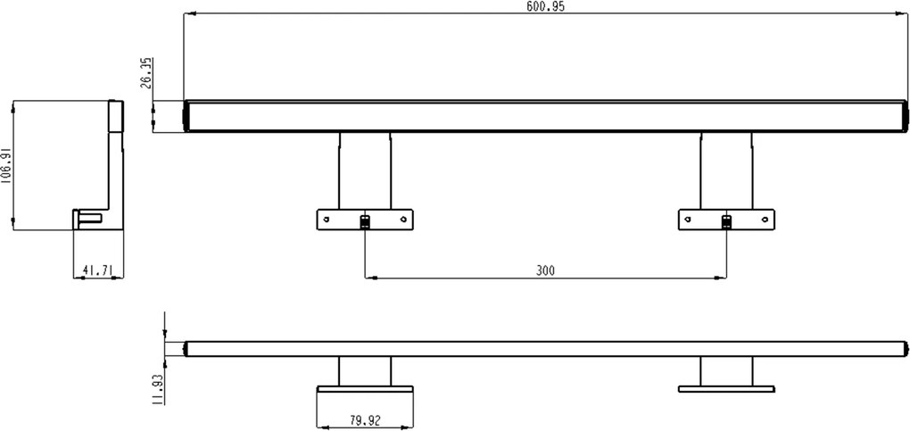 Aqualine Aqualine, SERAPA LED svítilna, 9W, 230V, 600x40x100mm, IP44, hliník, černá mat, SA148B