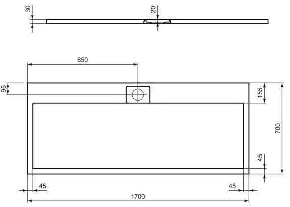 Ideal Standard i.Life Sprchová vanička litá 170 x 70 cm, betonově šedá T5244FS