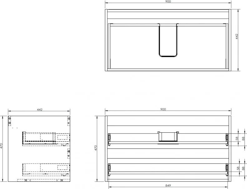 Mexen Box-A, závěsná skříňka 90 cm, 2 zásuvky, grafitová matná, 91AX0-0900-470-2-66