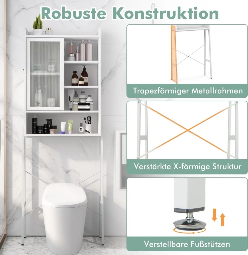 Costway Toaletní skříňka s posuvnými akrylátovými dveřmi a nastavitelnými