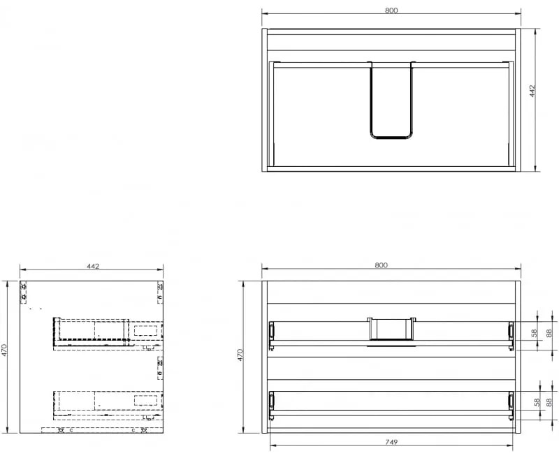 Mexen Box-A, závěsná skříňka 80 cm, 2 zásuvky, ořech, 91AX0-0800-470-2-86