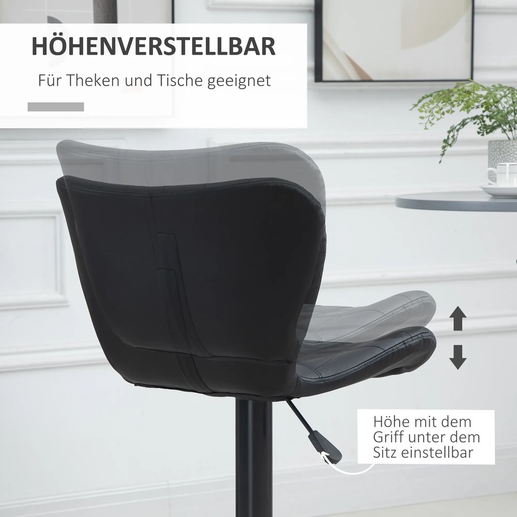 HOMCOM barová židle sada 2 ks retro design výškově nastavitelná 360° otočná černá kůže pro domácí kancelář stabilní 47 x 51,5 x 89-109 cm