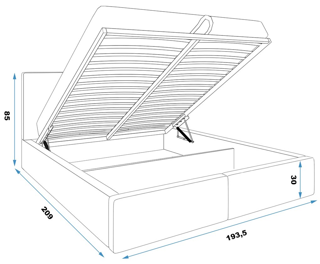Čalouněná postel HILTON 180x200cm výklopná tmavě modrá