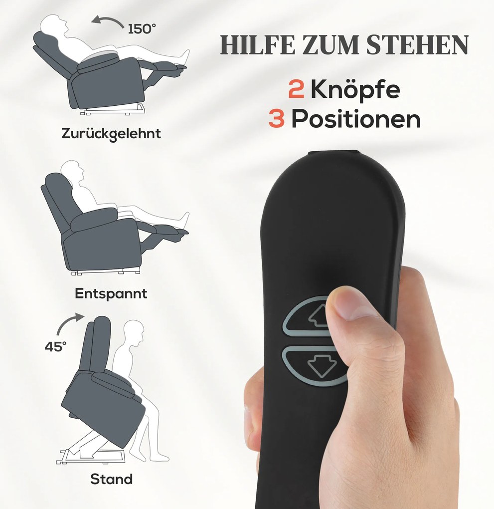 HOMCOM TV křeslo se stojánkem Elektrické polohovací křeslo s funkcí polohování, jádro z taštičkových pružin, TV křeslo s podnožkou, boční kapsou a dá…