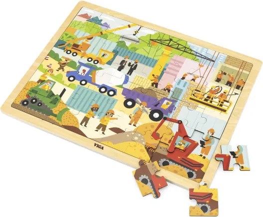 Puzzle na podstavci Viga 44585 48 dílků - poznávání stavebních strojů