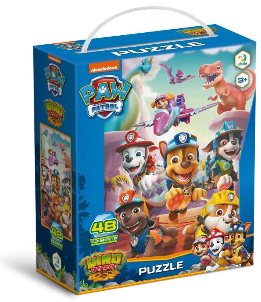 DoDo Puzzle Tlapková patrola/Paw Patrol Záchrana dinosaurů 32x23cm 48 dílků v krabičce 15x18x6cm