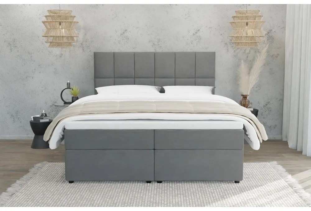 Šedá boxspring postel s úložným prostorem 160x200 cm Flip – Ropez