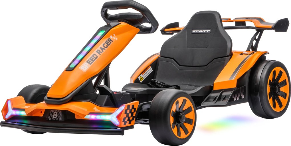 AIYAPLAY 12V elektro-go-kart pro děti 3-8 let, nastavitelné sedadlo, 3 rychlosti, plynulý start, oranžová