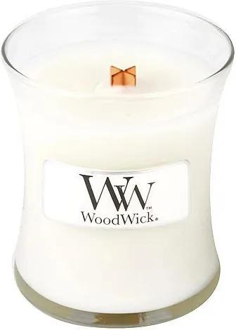 WoodWick Vonná svíčka WoodWick - Čisté prádlo 85 g, bílá barva, sklo, dřevo, vosk