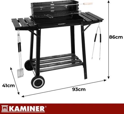 Zahradní gril na dřevěné uhlí s horním roštem pro rožnení