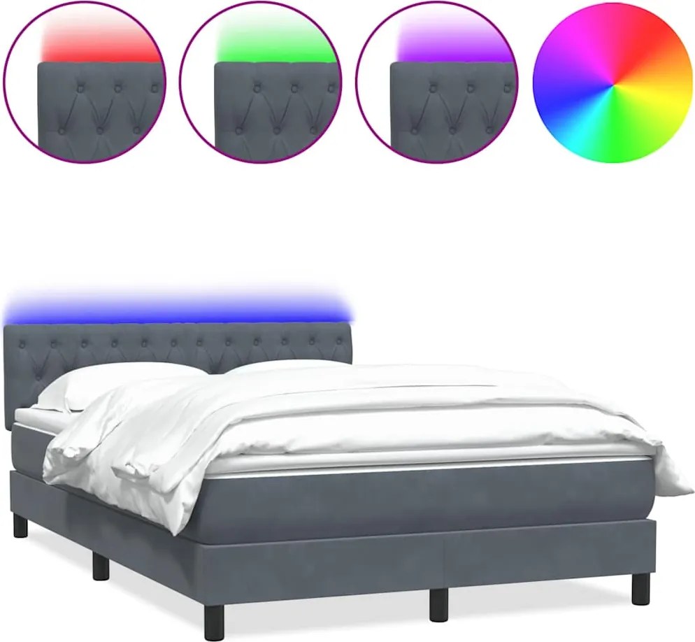 Box spring postel s matrací a LED tmavě šedá 160x210 cm samet 3317176