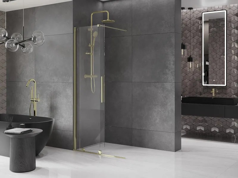 Mexen Velar, posuvné dveře typu Walk-in 70x200 cm, 8mm čiré sklo, zlatá lesklá, 871-070-000-03-50