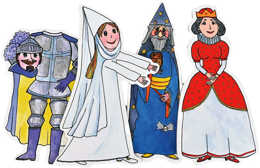 MARIONETINO Loutky pro děti - Královna, Bílá paní, Bezhlavý rytíř, Čaroděj - 4 ks