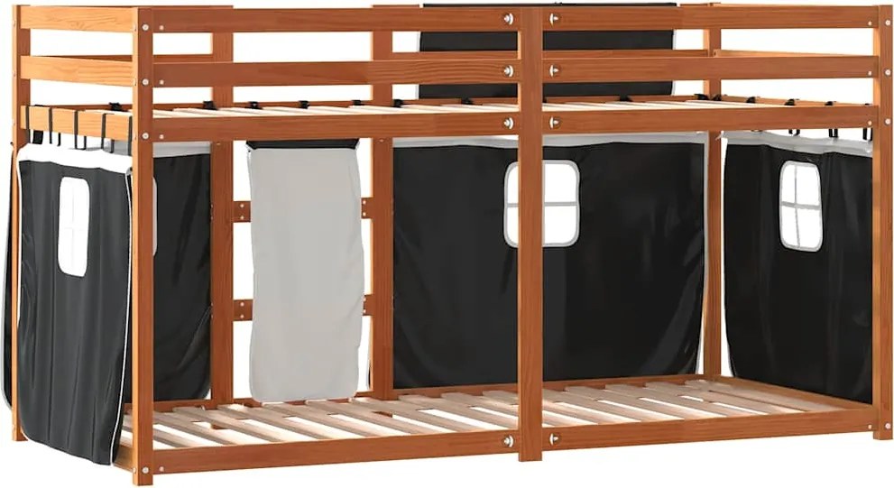 Dětská patrová postel se závěsy bílá a černá 80x200 cm borovice 3283922