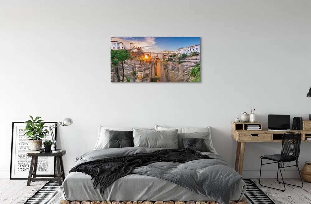 Obrazy na plátně Španělsko Bridge sunset 100x50 cm