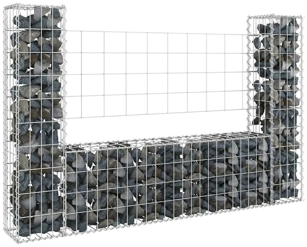 Gabionový koš ve tvaru U se 2 sloupky železo 140 x 20 x 100 cm 151275