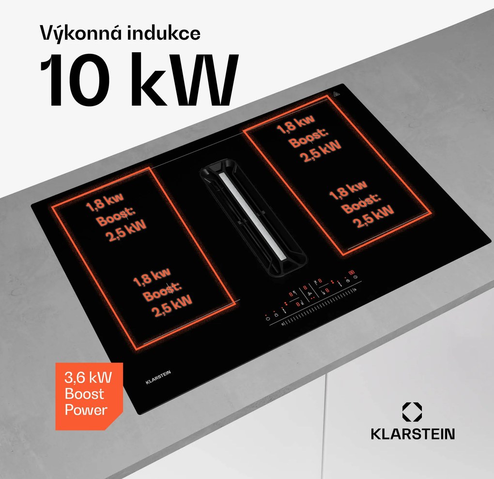 Klarstein AirJet 72 Down Air System, indukční sporák + DownAir-digestoř, 10 000 W, 446 m³/h, Boost