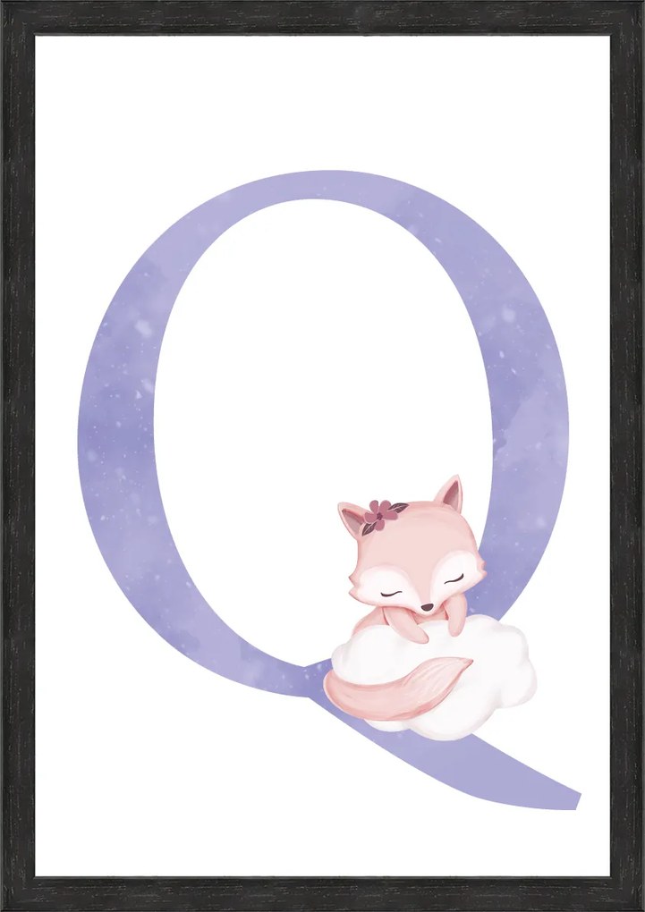 Abeceda písmena s liškou - Obraz, Plakát Velikost: B2 - 50x70 cm, Volba rámu: s černým rámem, Písmeno: Q