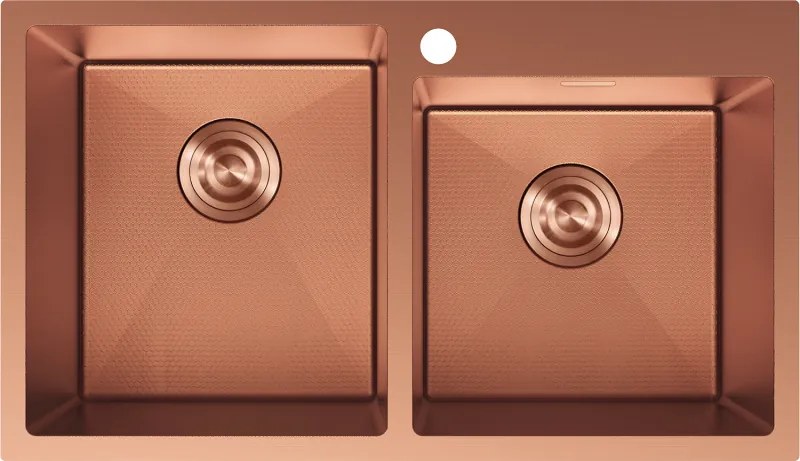 Mexen Xorin, 2-komorový nerezový dřez 780 x 450 mm, broušená měď, vzor voština, 6441782000-65HC