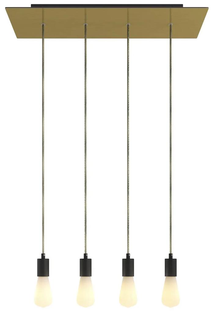 creative cables Závěsná lampa se 4 světly, s obdélníkovým XXL baldachýnem Rose-one, textilním kabelem a kovovými komponenty Barva: Hladký měděný dibond