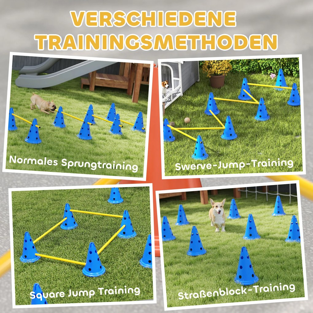 PawHut Agility set pro psy 6dílné agility vybavení pro výcvik psů Zásuvná sada překážek s 12 kužely 6 překážek Přepravní taška D07-059V01BU