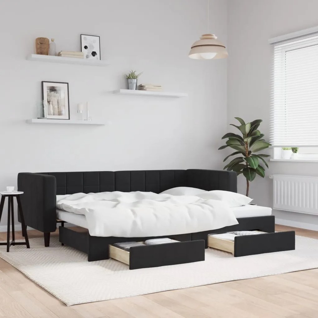 Válenda s přistýlkou a zásuvkami černá 80 x 200 cm samet 3196736