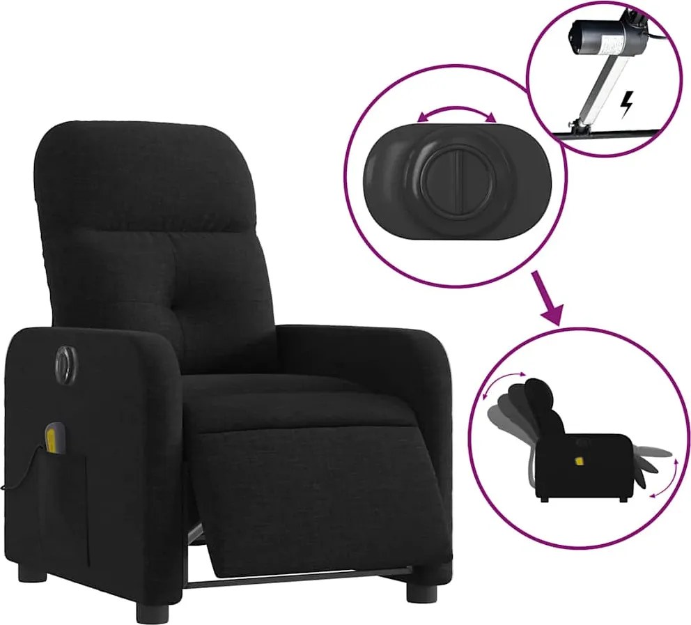 Elektrické masážní polohovací křeslo černé textil 3206788