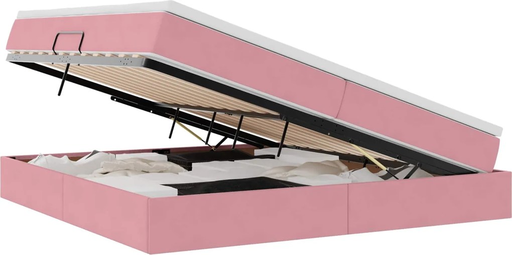 Postel s úložným prostorem a matrací Růžová 200 x 200 cm samet 3370328