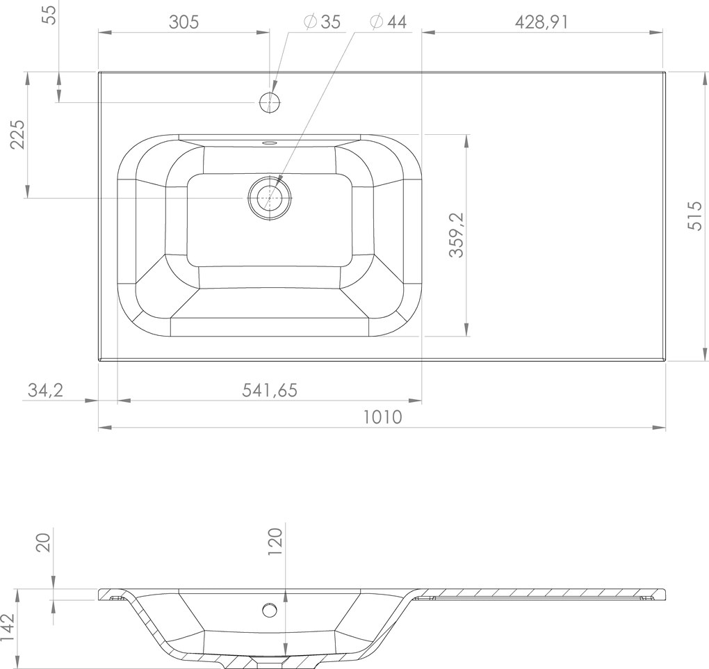 Sapho Areca umyvadlo 101 x 51,5 cm s otvorem pro baterii s přepadem levá litý mramor bílá AC101L