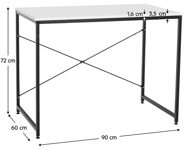 Kondela Psací stůl, bílá/černá, 90x60 cm, MELLORA