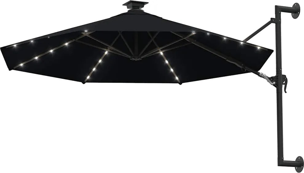 Nástěnný zahradní slunečník s LED 300 cm černý 312528