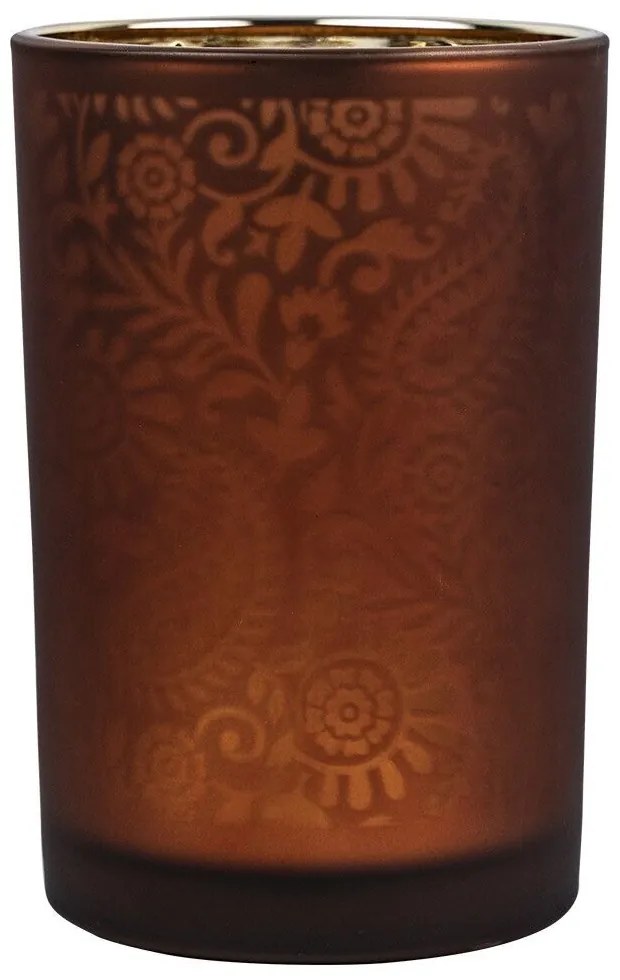 Oranžovo stříbrný skleněný svícen s ornamenty Paisley vel.L - Ø12*18cm