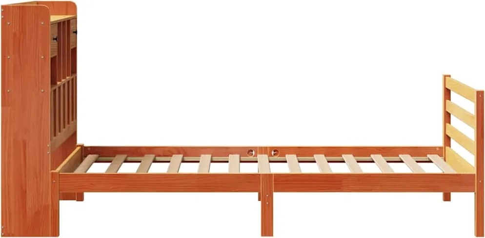 Postel s knihovnou bez matrace hnědá 75x190 cm masivní borovice 3321948