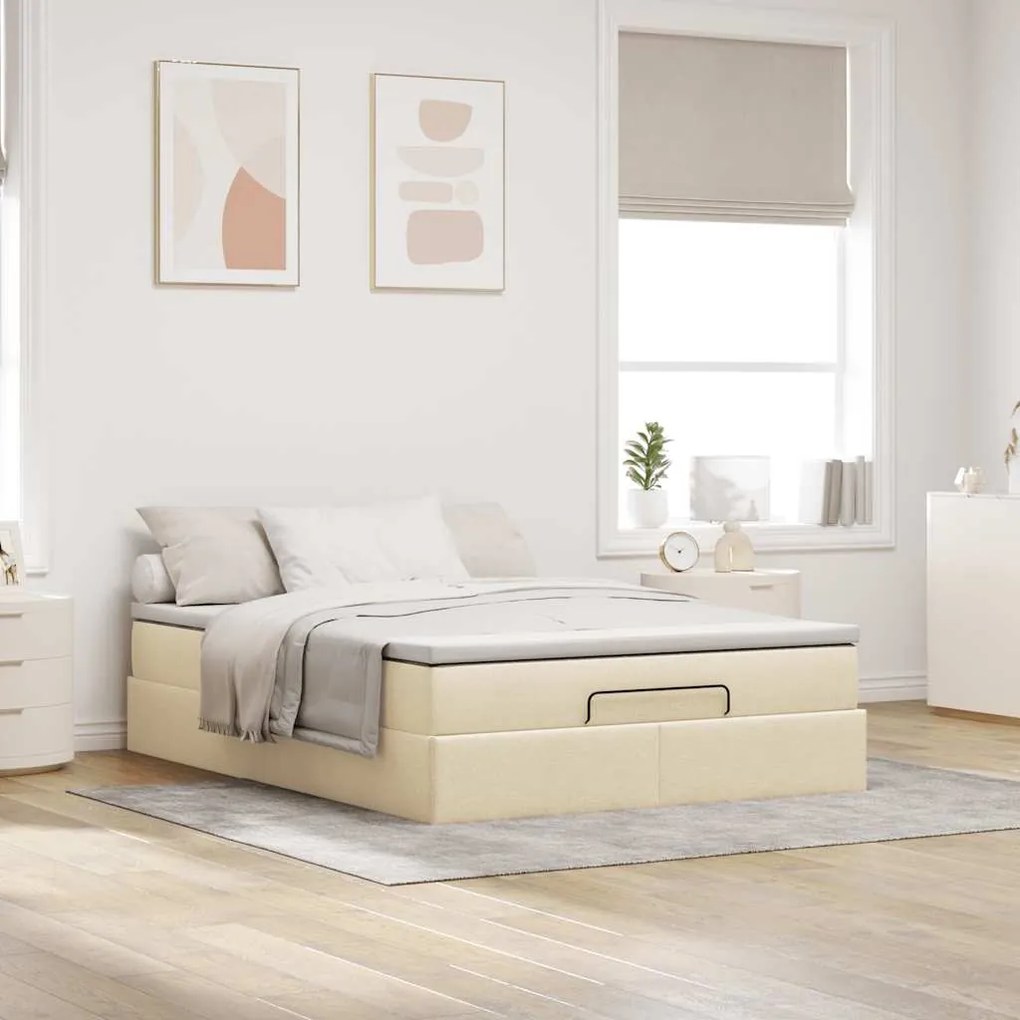 Osmanský rám postele s matrací krémově 140x200cm textil 3311118