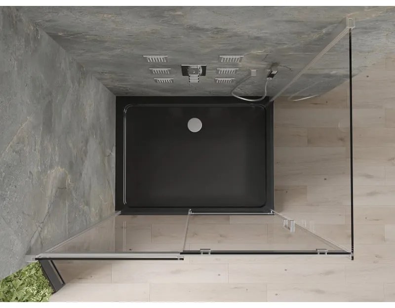 Mexen Omega, sprchový kout s posuvnými dveřmi 100 (dveře) x 80 (stěna) cm, 8mm čiré sklo, chromový profil + slim sprchová vanička černá + chromový sifon, 825-100-080-01-00-4070