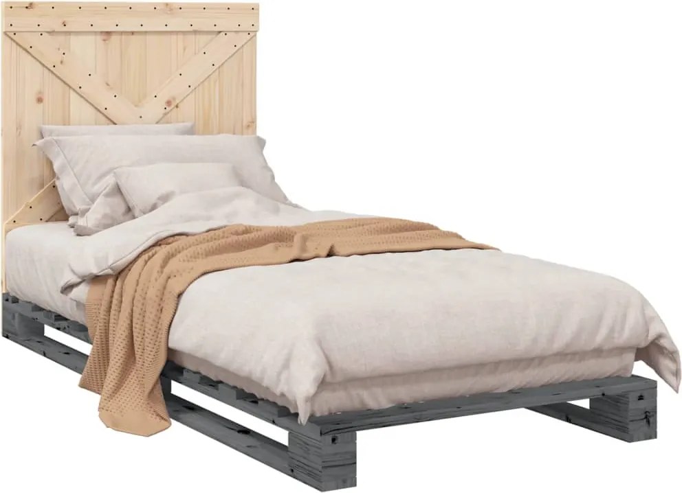 Rám postele s čelem šedý 90 x 200 cm masivní borové dřevo 3281580