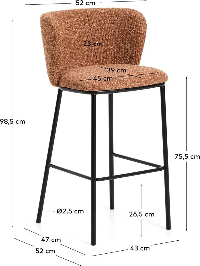 Čalouněná barová židle v terakotové barvě (výška sedáku 75 cm) Ciselia – Kave Home