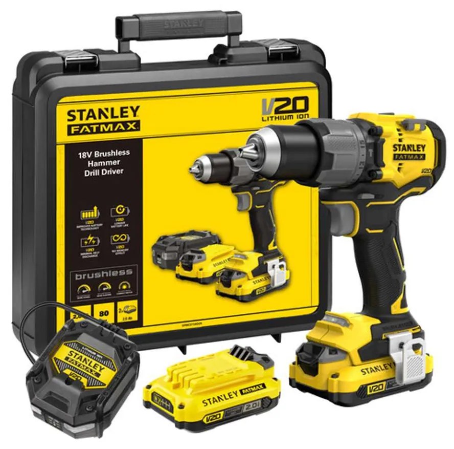 Stanley - 18V AKU vrtačka s příklepem, 2x aku 2,0 Ah Li-Ion, nabíječka SFMCD726D2K-QW