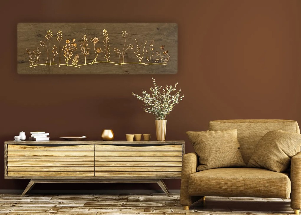 Li-Go "Louka dlouhá" světelný obraz 230V  120x40cm provedení povrchu: dub