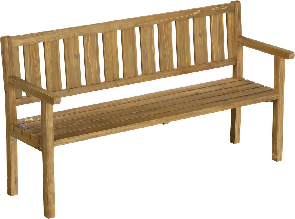 Outsunny 3místná dřevěná lavice do exteriéru, odolná vůči povětrnosti, s opěradlem a područkami, nosnost 360 kg, 167 x 57 x 93 cm, teak | Aosom