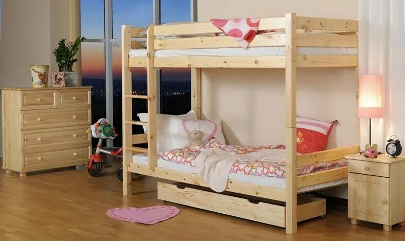 Dřevěná postel Patrová 90x200 + rošty ZDARMA (Barva dřeva: Borovice)