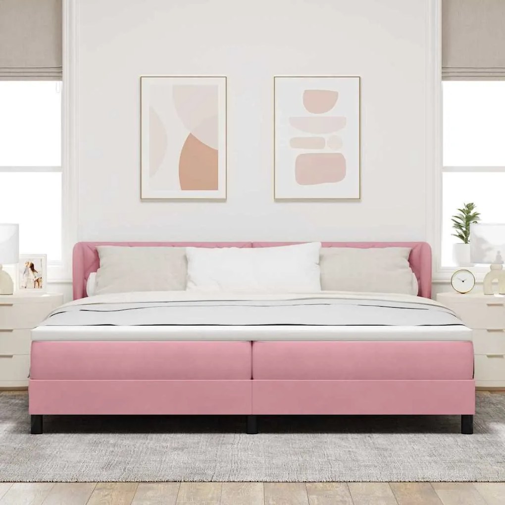Postel s boxspringem s čelo Růžová 200 x 200 cm samet 3340465