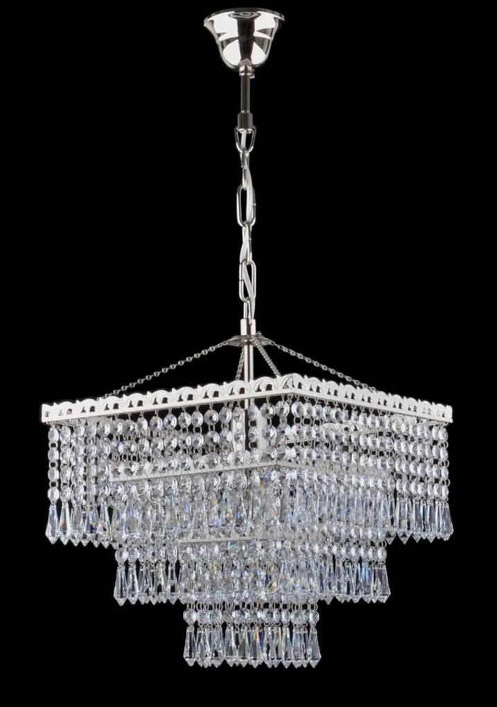 1 bulb silver square Strass crystal chandelier - Cut octagons &amp; Drops