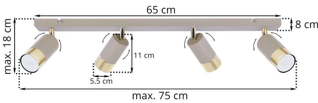 Bodové svítidlo Hugo, 4x béžové/zlaté kovové stínítko, (možnost polohování)