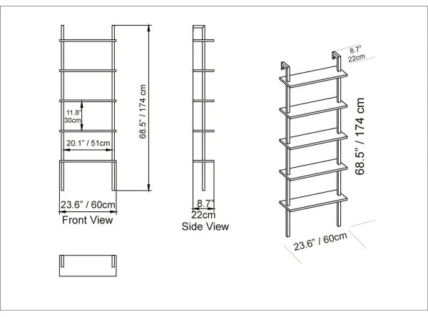 Nástěnná knihovna PIANTE 174x60 cm bílá