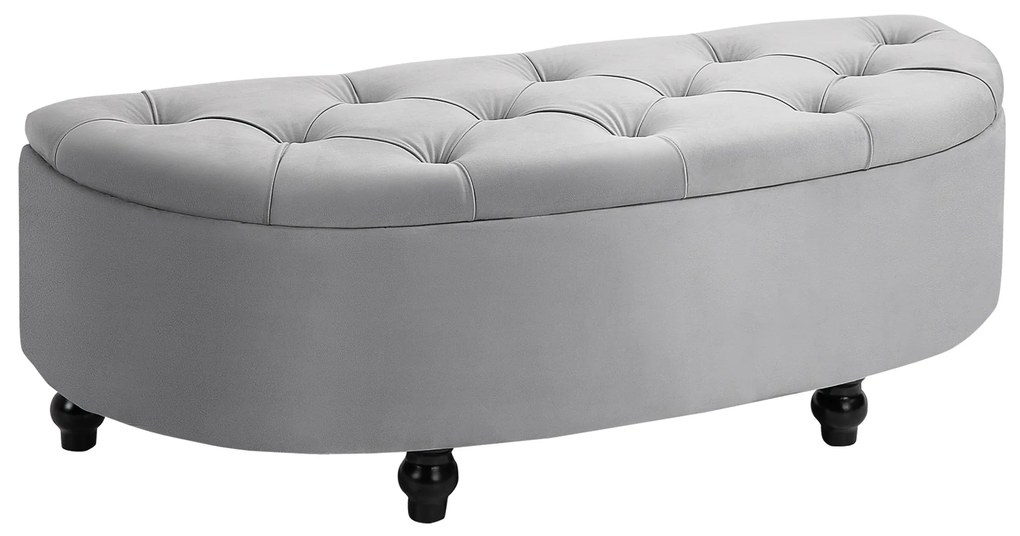 HOMCOM Lavice Úložný box Stolička Úložný box Podnožka Velvet-Touch Rubberwood Grey Ložnice | Aosom