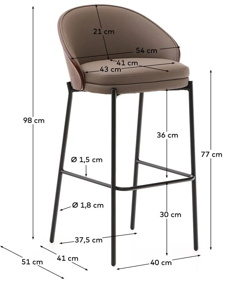 Hnědá barová židle (výška sedáku 77 cm) Eamy – Kave Home